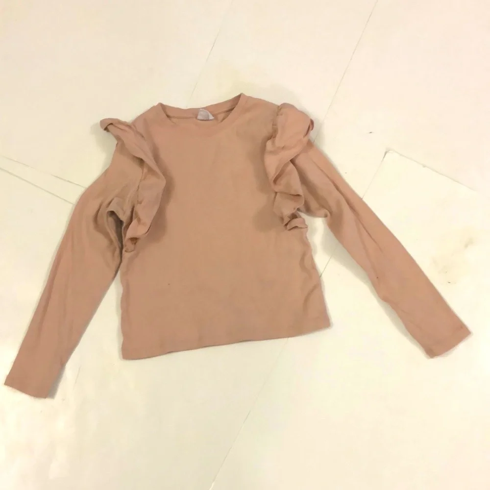 Zara | Shirts & Tops | Zara Girl 314 Top Dusty Pink Long Sleeve Ruffle ...